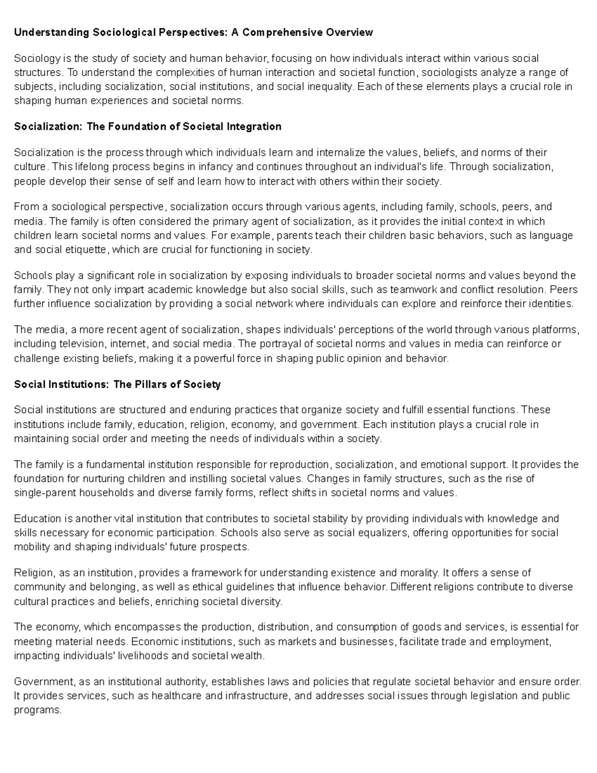 Understanding Sociological Perspectives A Comprehensive Overview - To ...