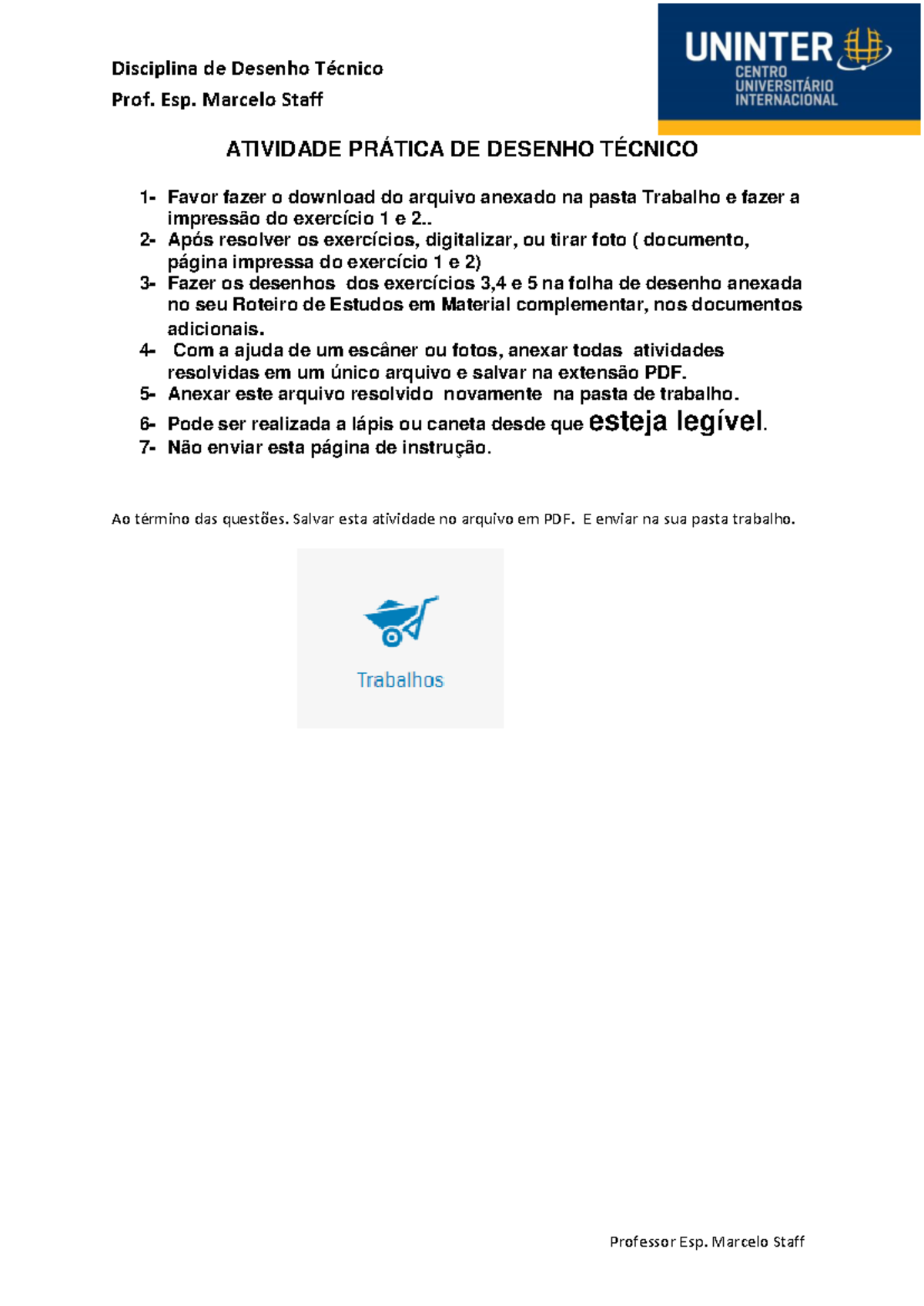 ATIVIDADE PRÁTICA DE DESENHO TÉCNICO - Trabalho Uninter - Studocu