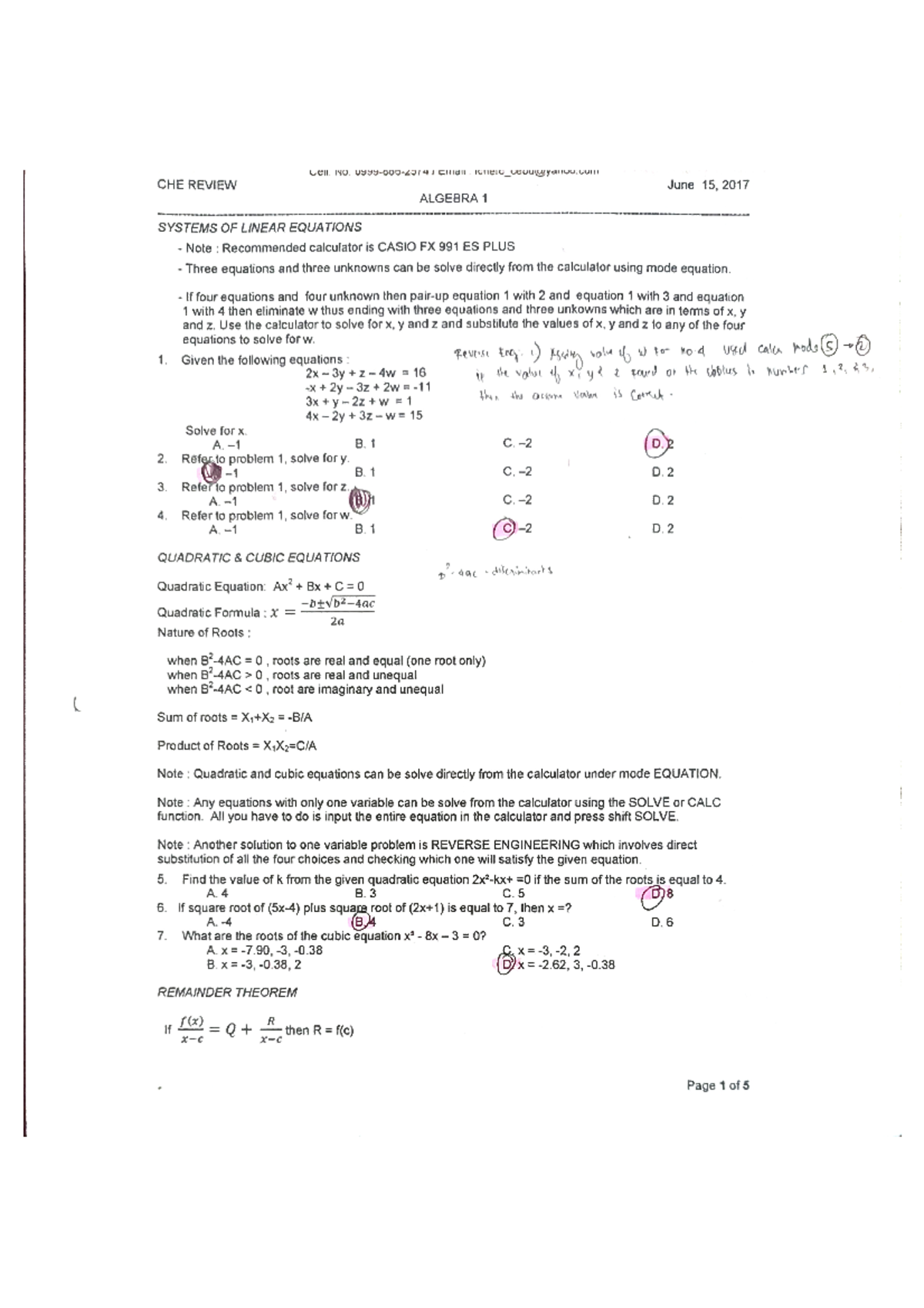 Algebra - CC1 Midterm REVIEWER on Linear Equations & Functions - Studocu