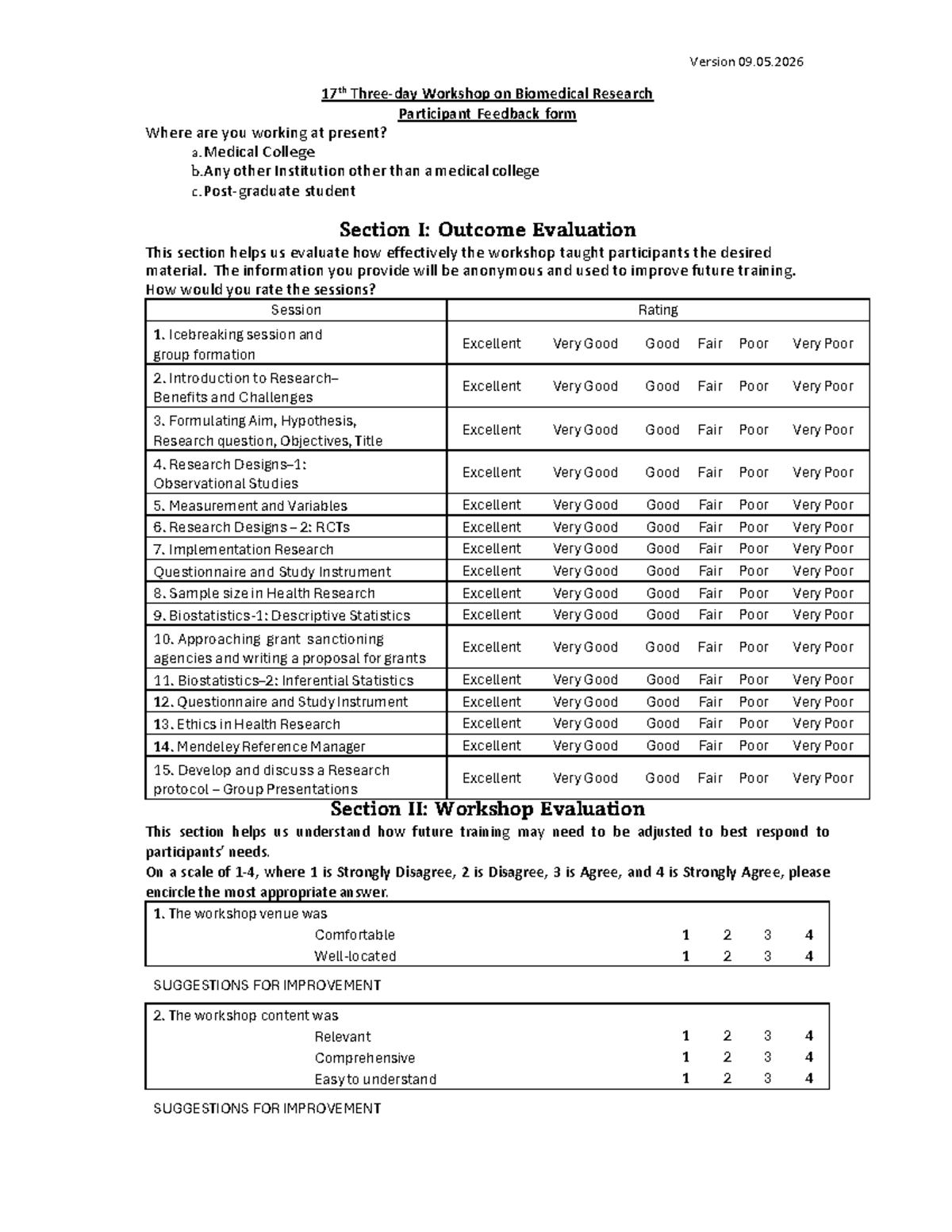 17th Workshop on Biomedical Research Feedback Form - Studocu