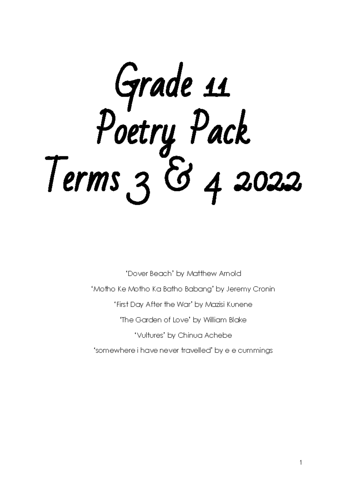 Grade 11 poetry pack T3&4 2022 - Grade 11 Poetry Pack Terms 3 4 2022 ...