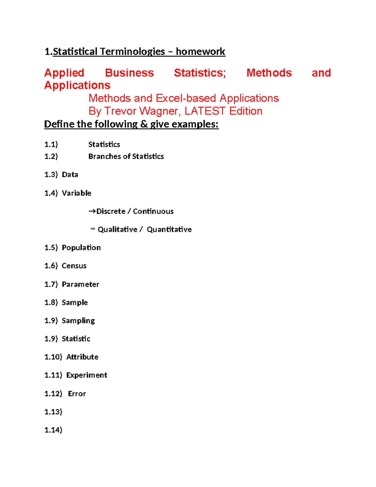 Statistical Terminologies - 1 Terminologies – homework Applied Business ...