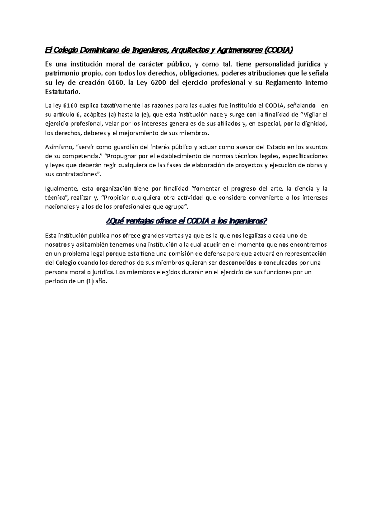 CODIA: Institución Moral y Beneficios para Ingenieros - Studocu