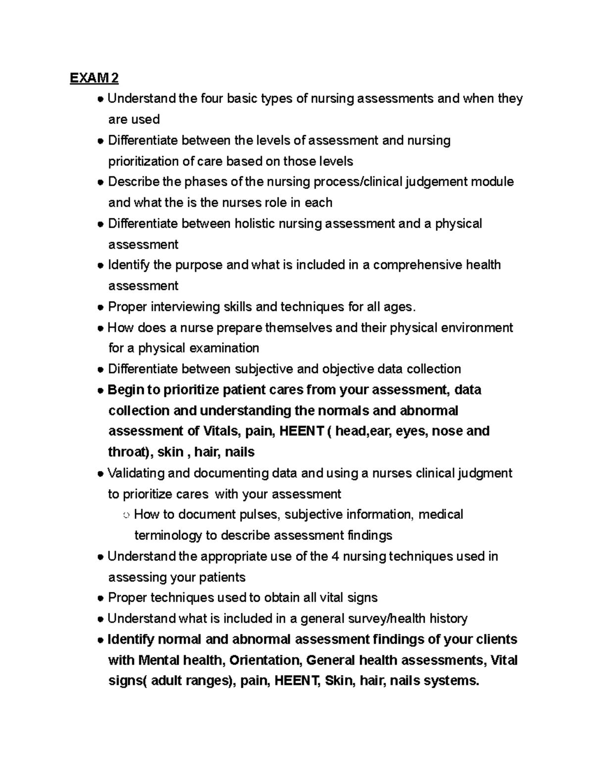 Nursing Fundamentals Exam 2: Assessment Techniques & Clinical Judgement ...