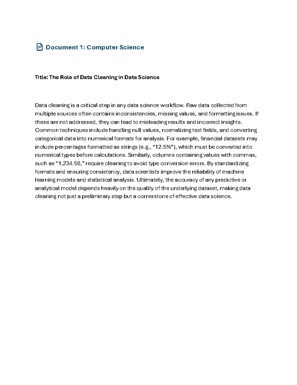 CS 101: The Importance of Data Cleaning in Data Science - Studocu