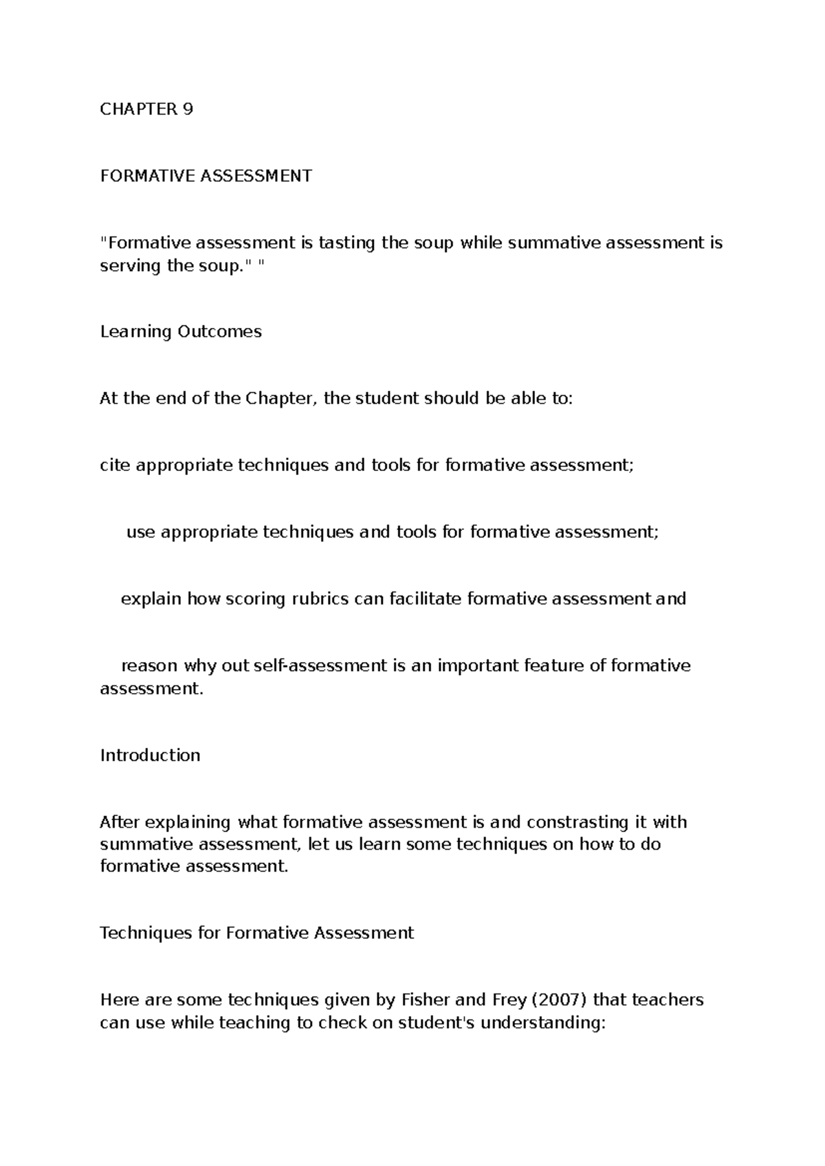 Chapter 9: Formative Assessment Techniques and Strategies - PED108 ...