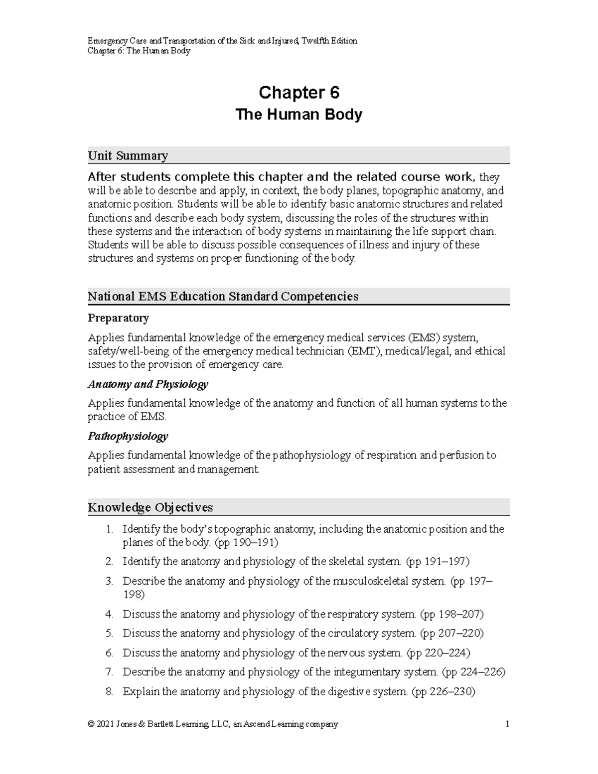 EMT Chapter 6: Detailed Overview of The Human Body Systems - Studocu