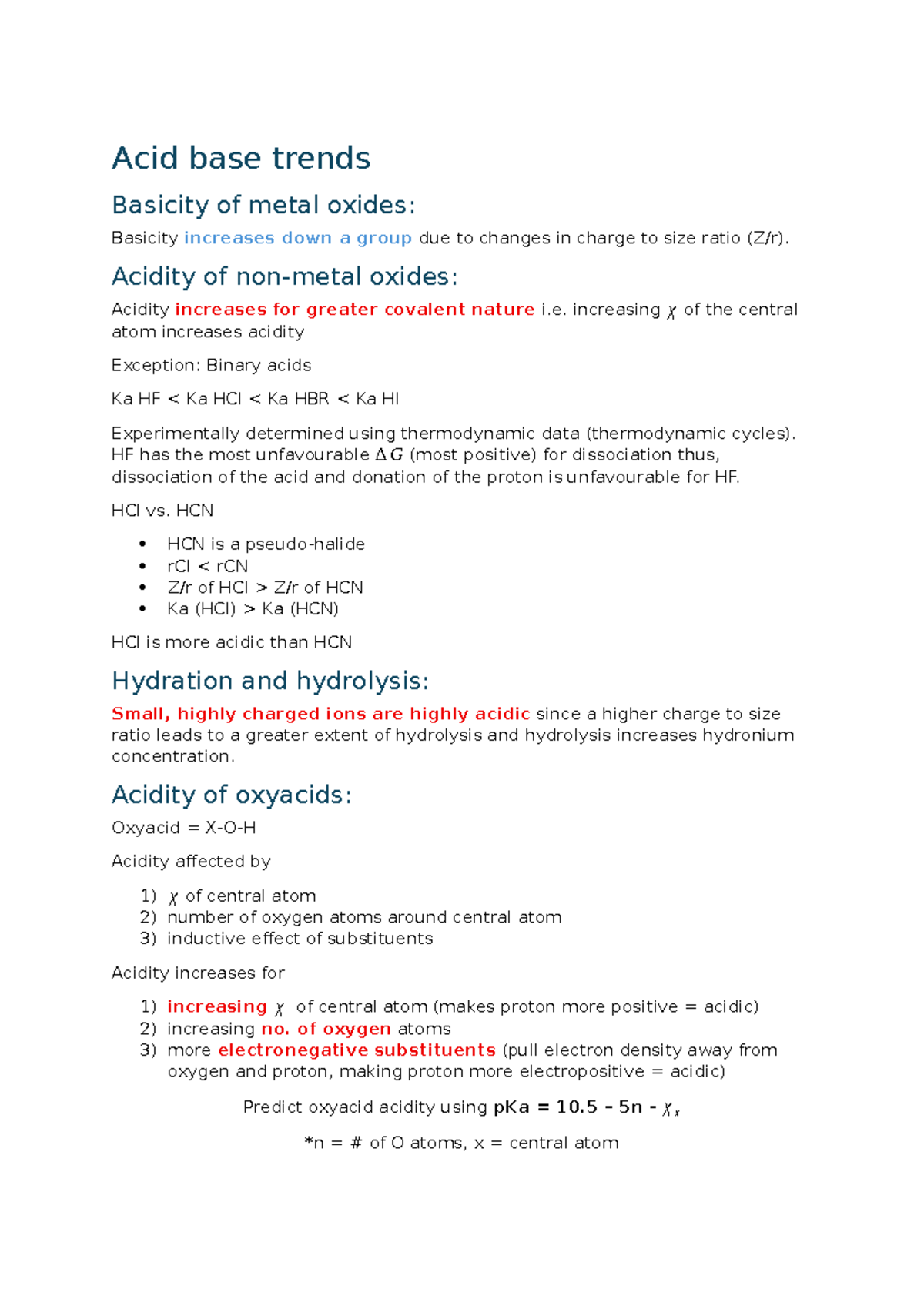 Acid-Base Trends: Basicity and Acidity of Metal Oxides and Amines - Studocu