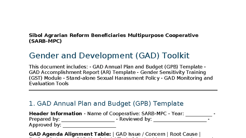 GAD Toolkit for Agrarian Reform Beneficiaries: Annual Plan & Training ...