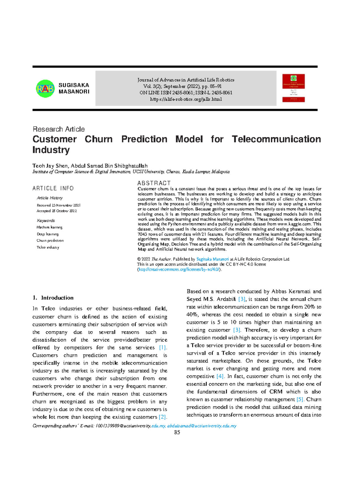 Customer Churn Prediction in Telecom: ML & DL Approaches (3206) - Studocu