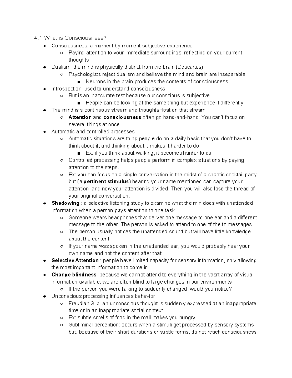 CH4 - Summary of Consciousness & Sleep in Psychological Science - Studocu