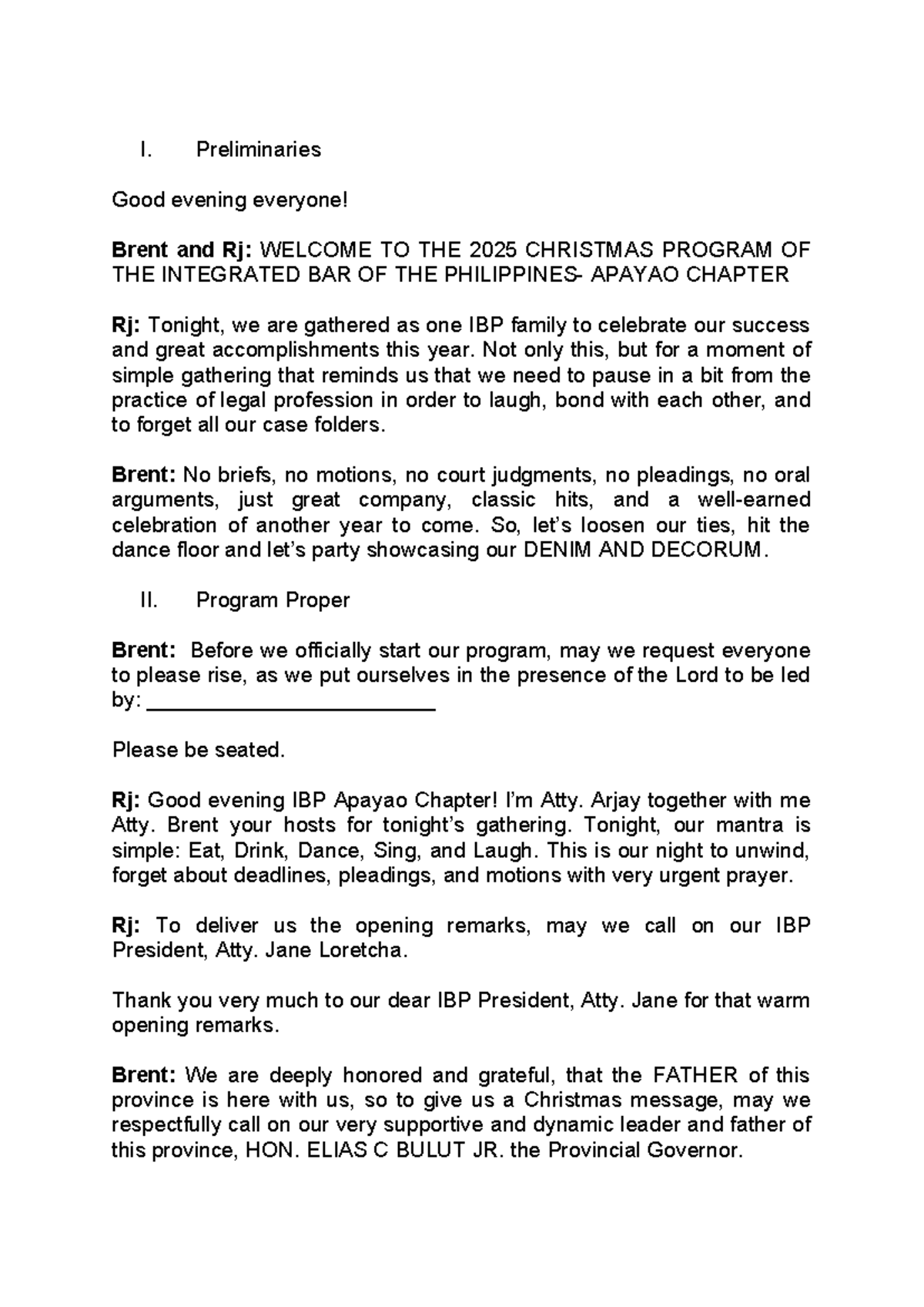 Script for the 2025 IBP Apayao Christmas Program - Studocu
