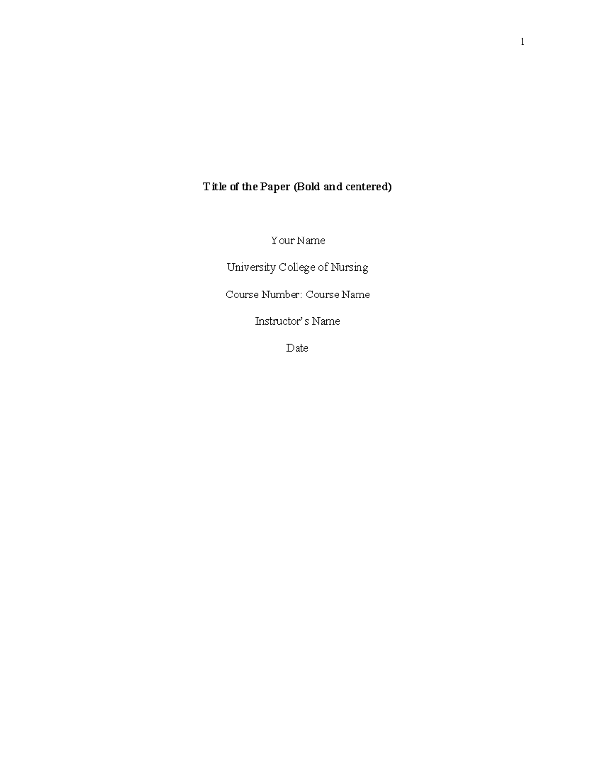 APA template - apa - 1 Title of the Paper (Bold and centered) Your Name ...