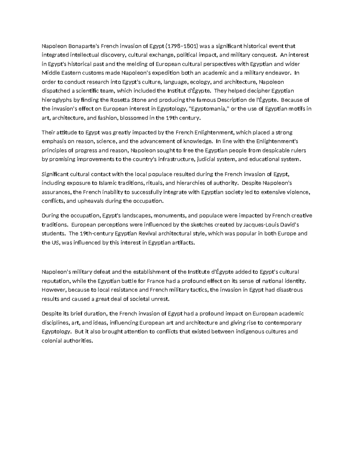 Hsy2601 Assignment 1 - The Impact of Napoleon's Invasion of Egypt - Studocu