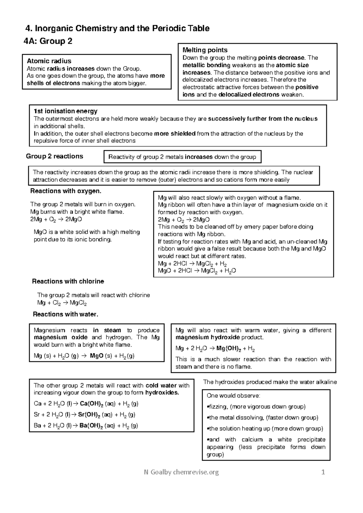 4. Inorganic Chemistry: Group 2 & Halogens Summary Notes - Studocu
