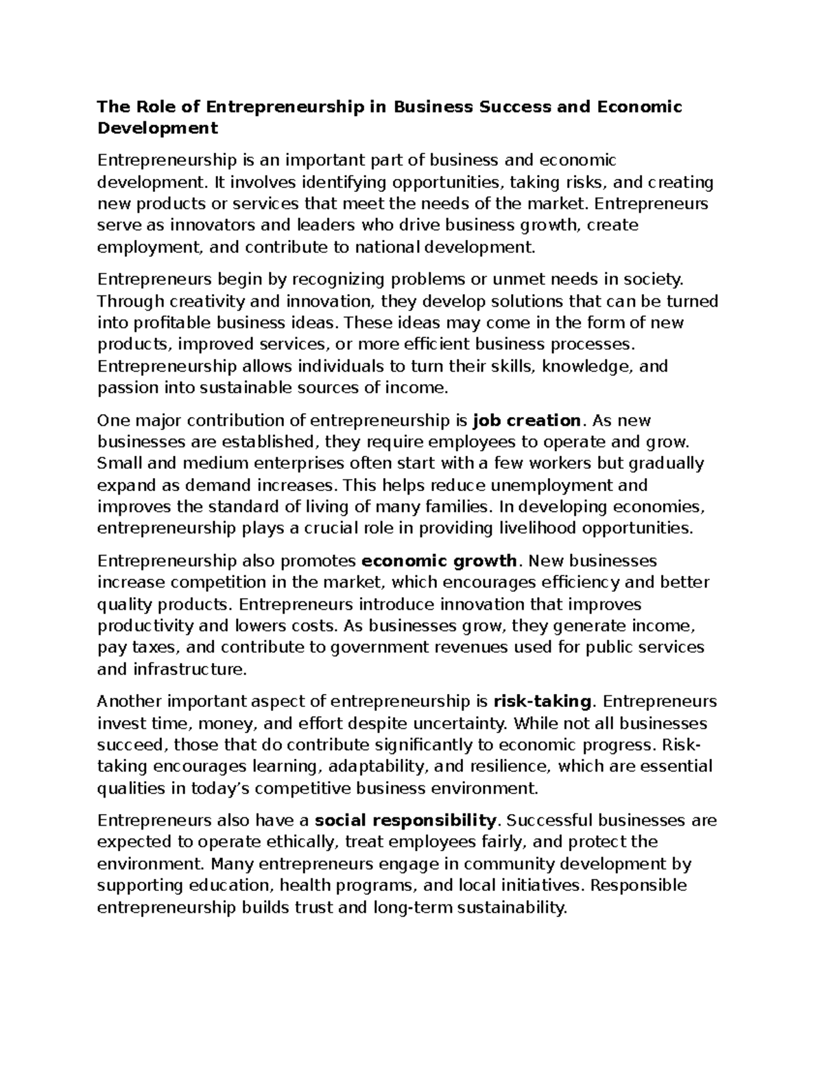 The Impact of Entrepreneurship on Business Growth and Economic Progress ...