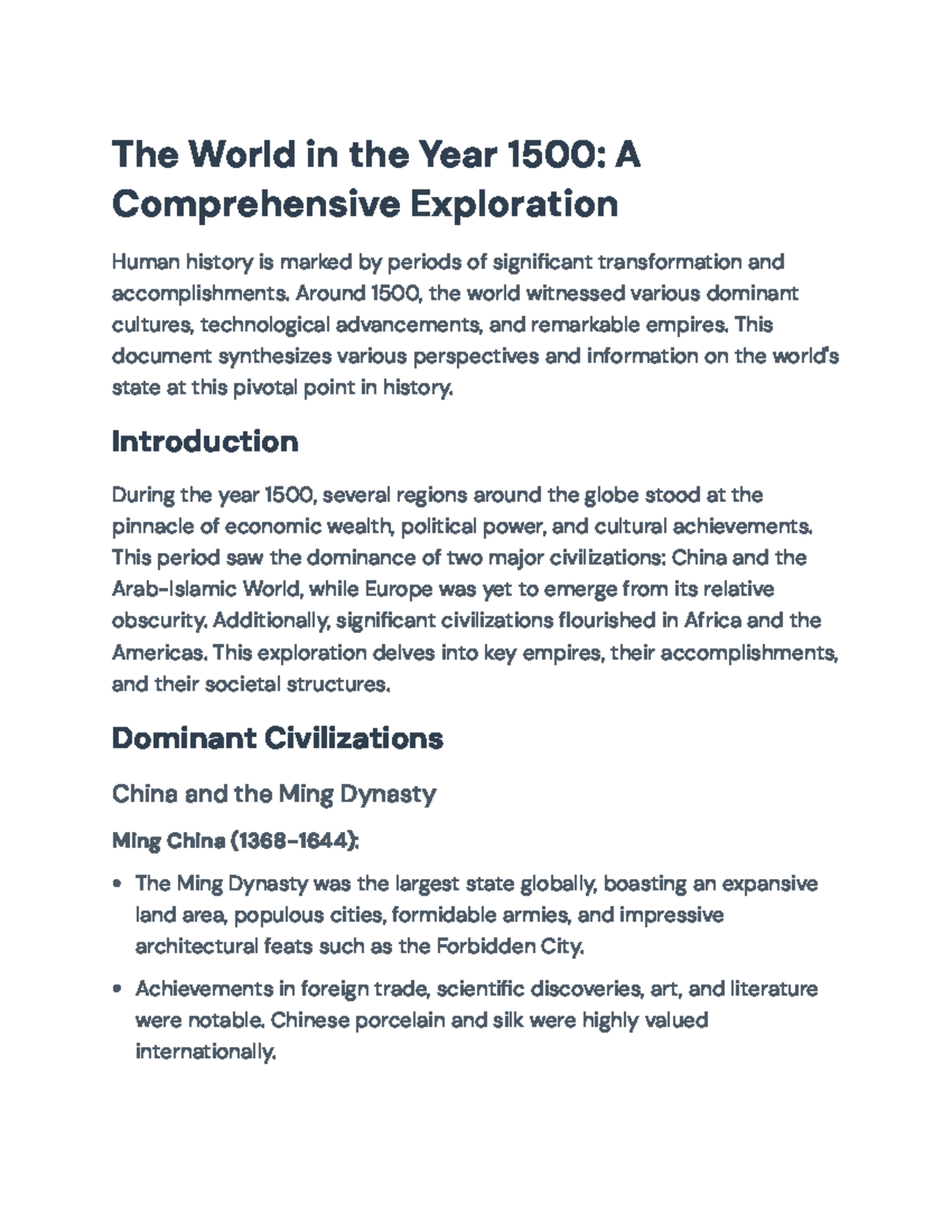 The World in 1500: A Study of Dominant Civilizations and Cultures - The ...