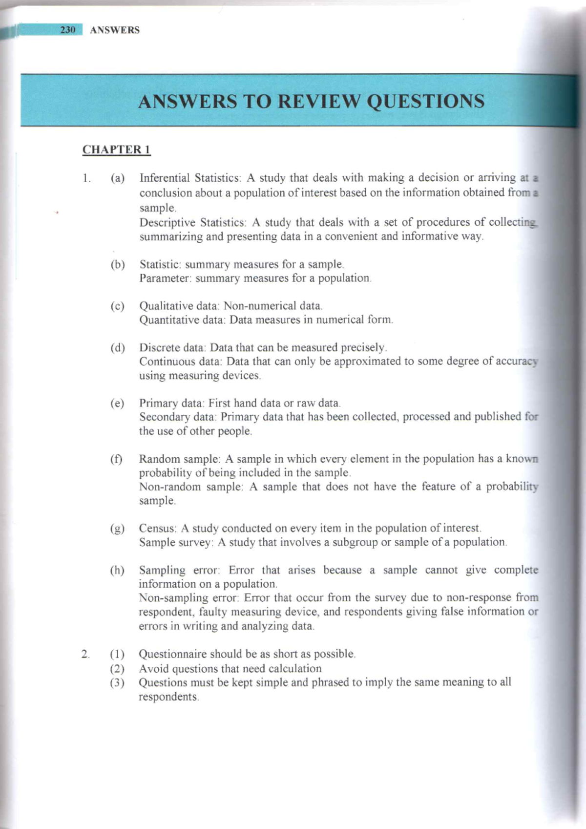 Answers to Review Questions for Statistics CH1 - Studocu