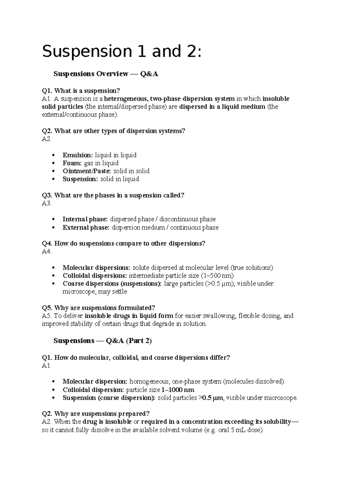 Suspension Overview: Key Concepts and Formulation (Course Code: PHAR ...