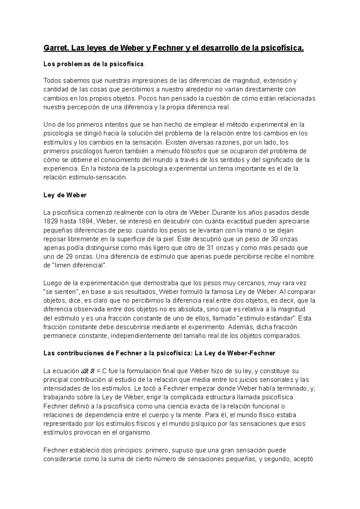 Ley de Weber y Fechner: Fundamentos de la Psicofísica en Psicología ...
