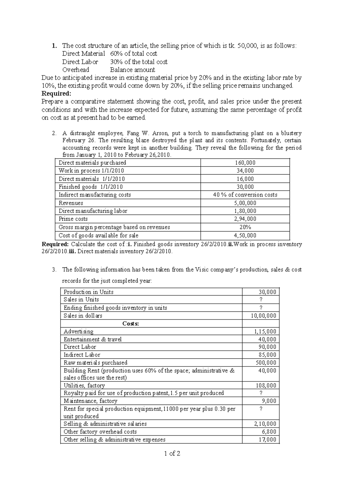 Chapter 2 Cost-Sheet Practice - Math Analysis and Comparisons - Studocu