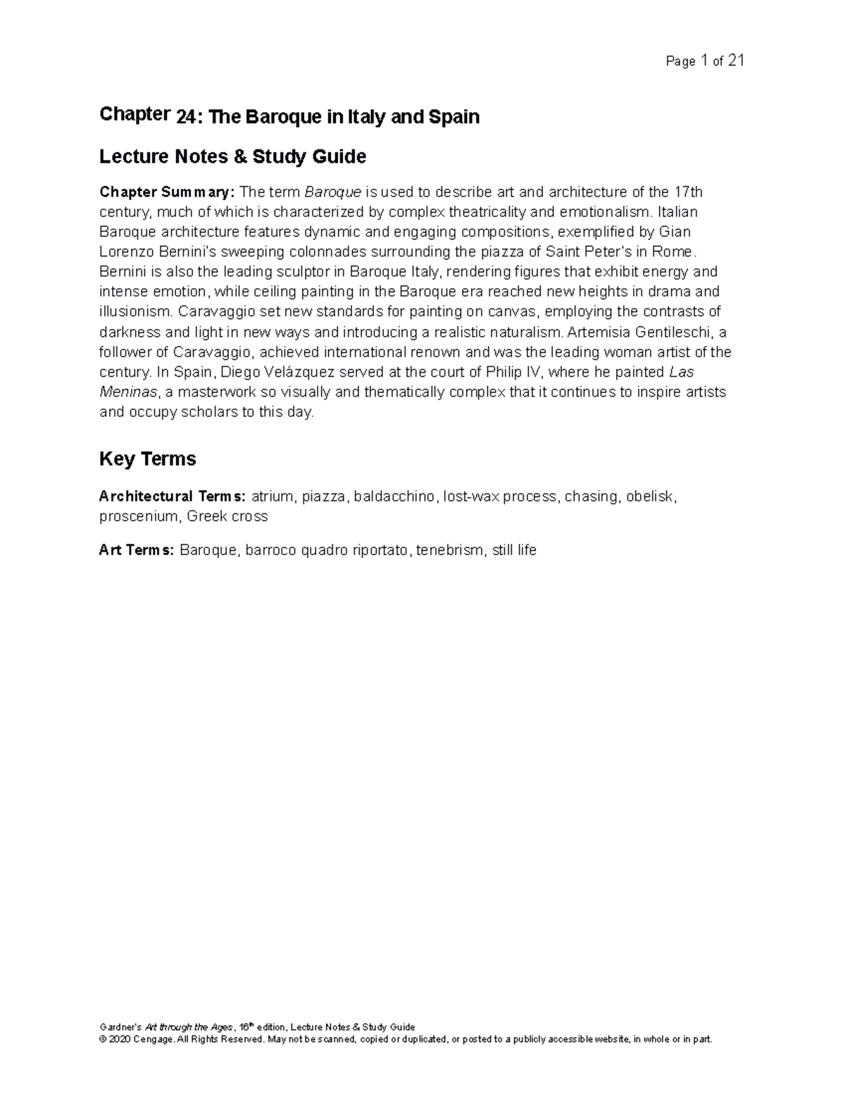 Gatta 16E Ch24: Baroque Art in Italy and Spain Lecture Notes Guide ...