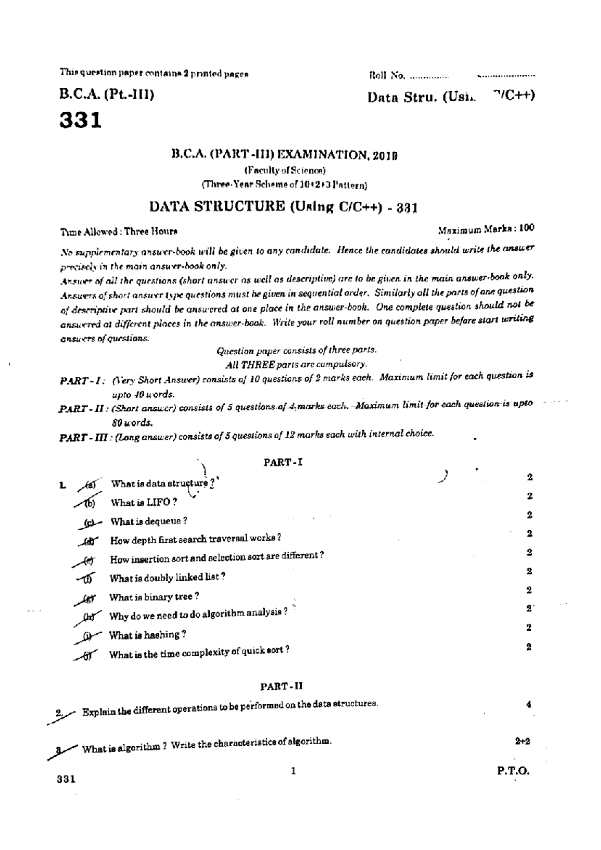 Bca part 3 data structure using c cpp 331 2019 - This question paper ...