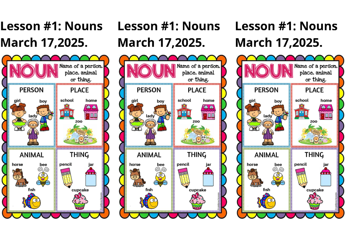Nouns Lesson#1 - Español - March 17,2025. March 17,2025. NOUN Name of a ...