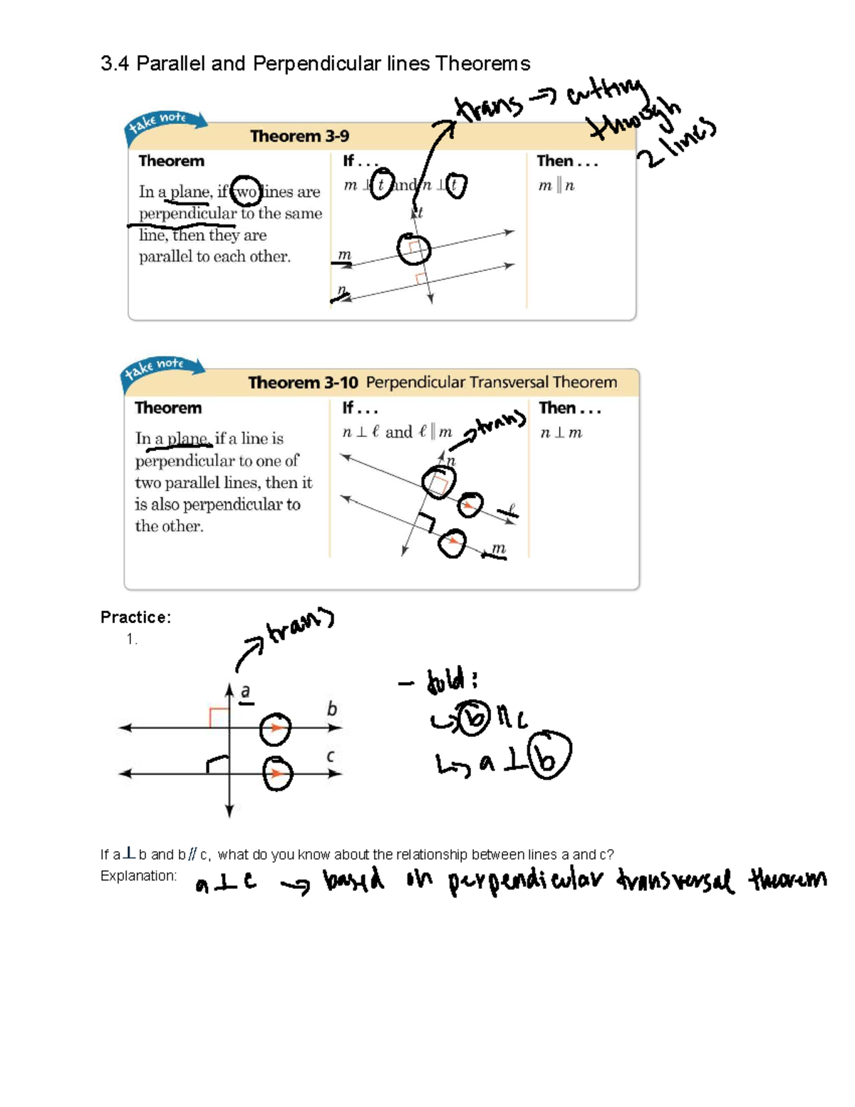 Geometry: Theorems on Parallel and Perpendicular Lines Practice - 3 ...