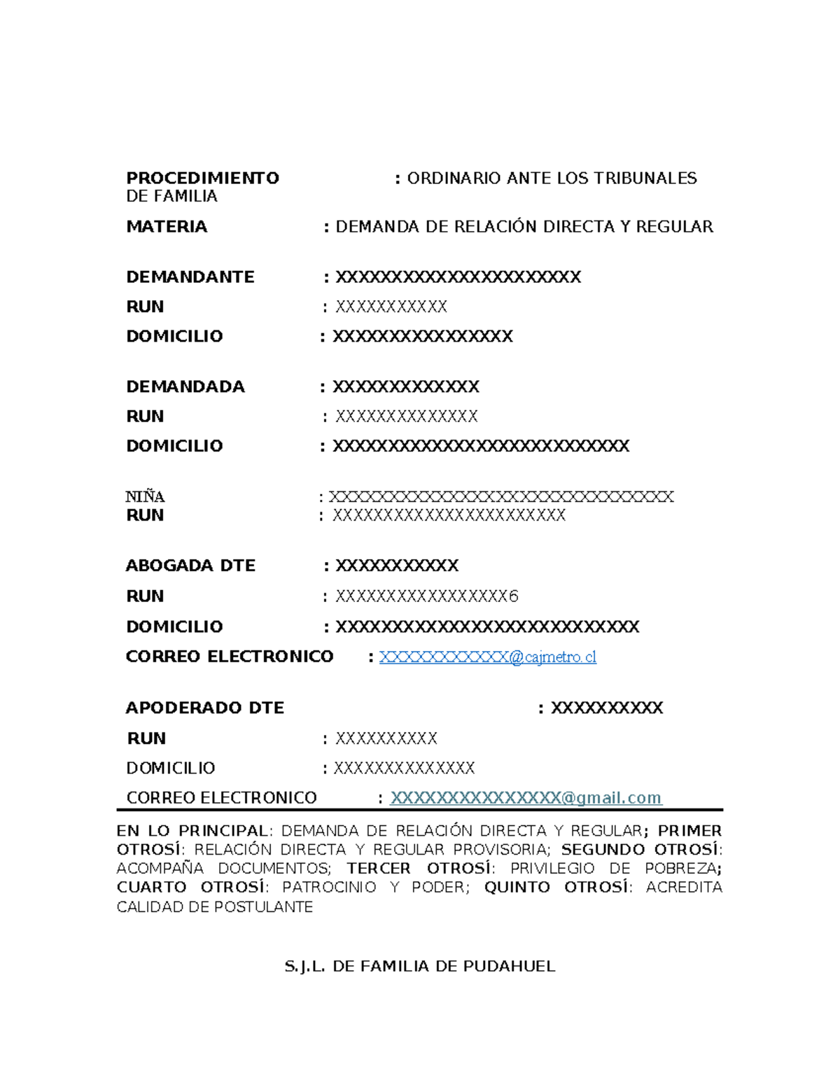 Demanda de Relación Directa y Regular - Modelo RDR 2023 - Studocu