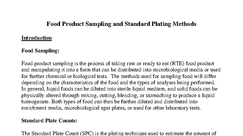 Food Microbiology Sampling & Plating Methods (FDSC 301) - Studocu