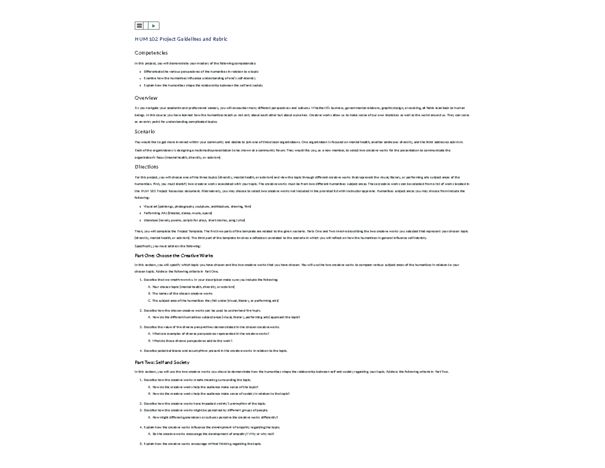 HUM 102 Project Guidelines: Exploring Humanities Perspectives and ...