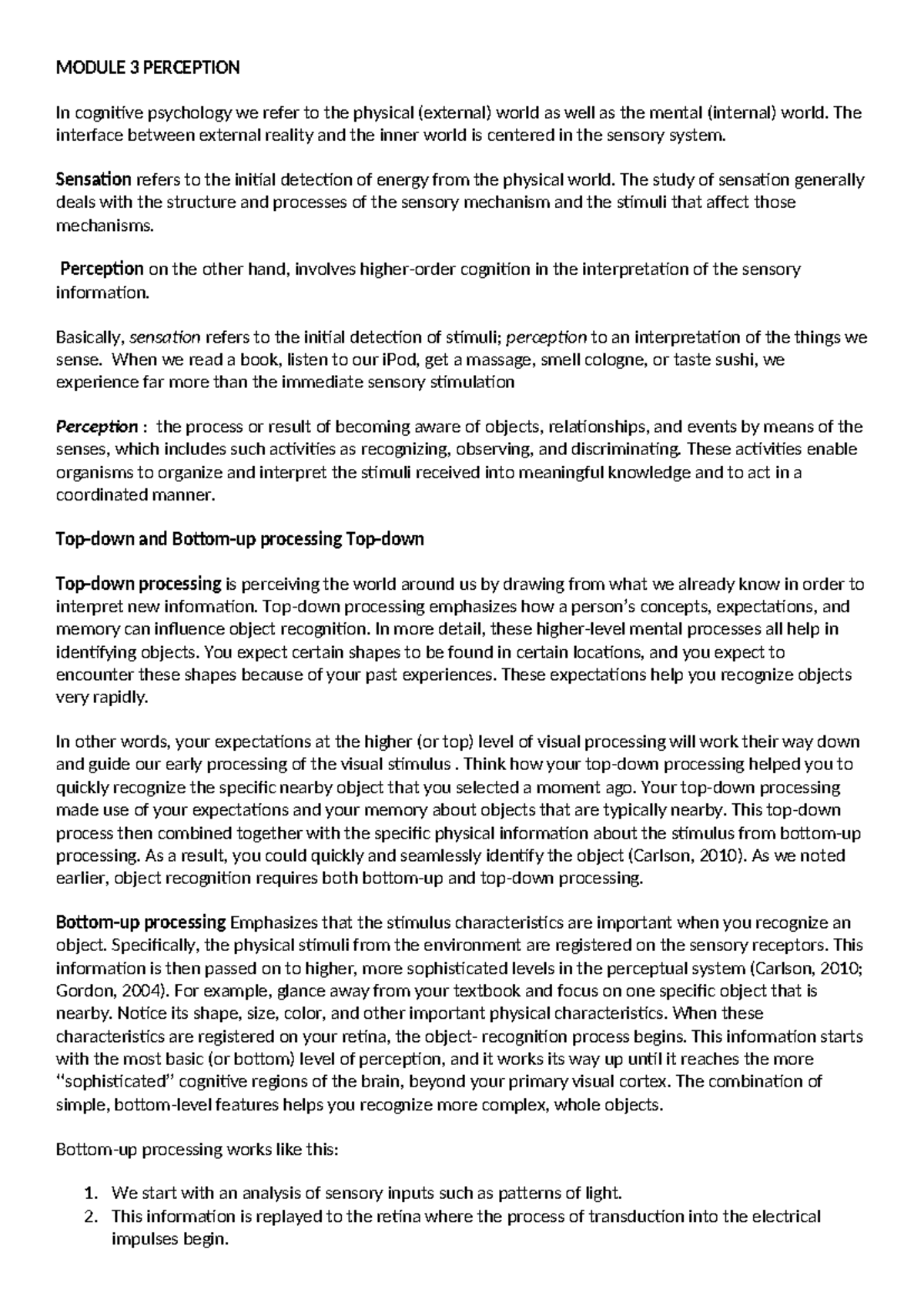 Module 3 Perception: Key Concepts and Insights in Cognitive Psychology ...