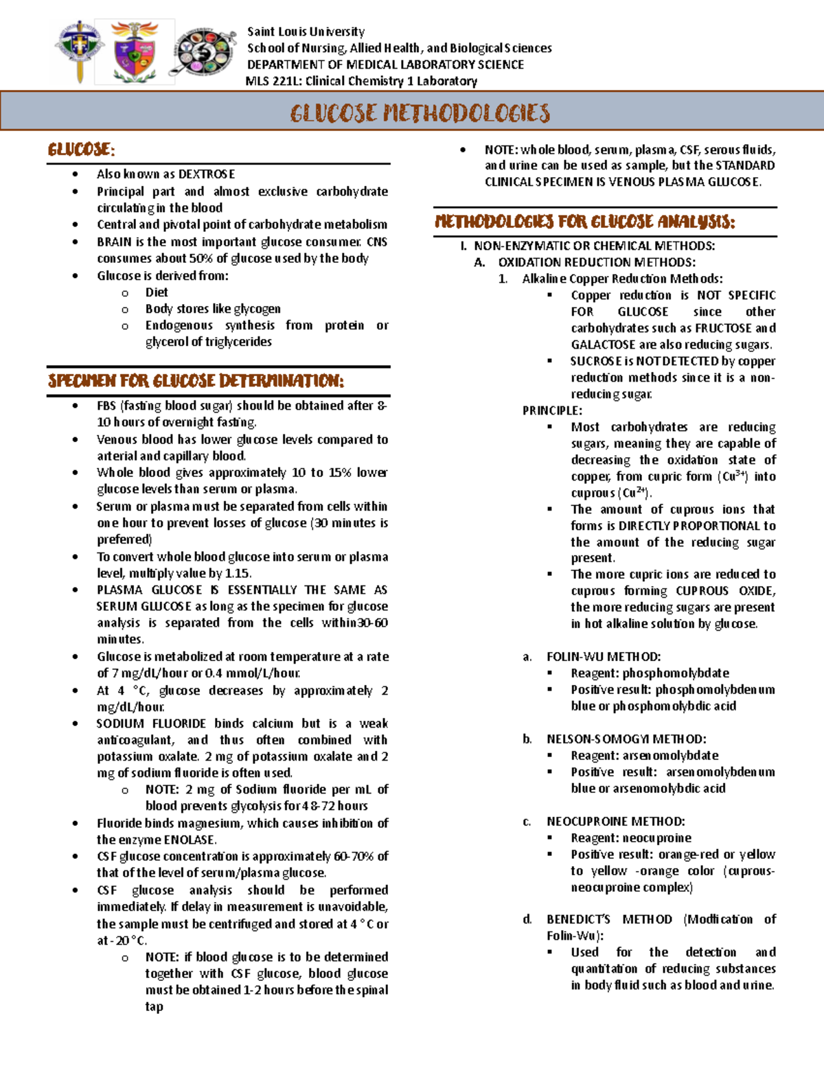 MLS 221L: Clinical Chemistry 1 Lab - Glucose Methodologies Overview ...