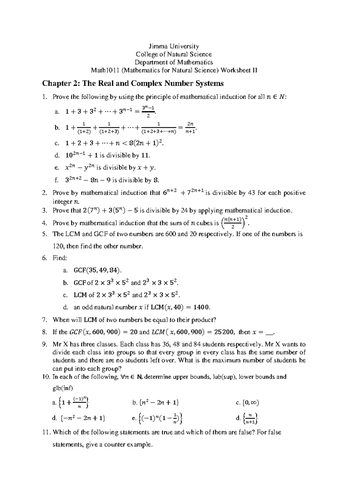 Chapter II WS: Fundamentals of Real and Complex Number Systems - Studocu