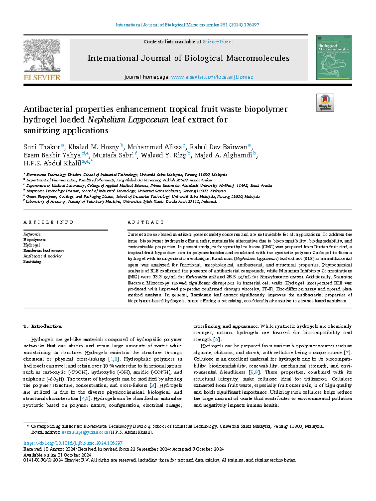Enhancing Antibacterial Properties of Hydrogel with Rambutan Leaf ...