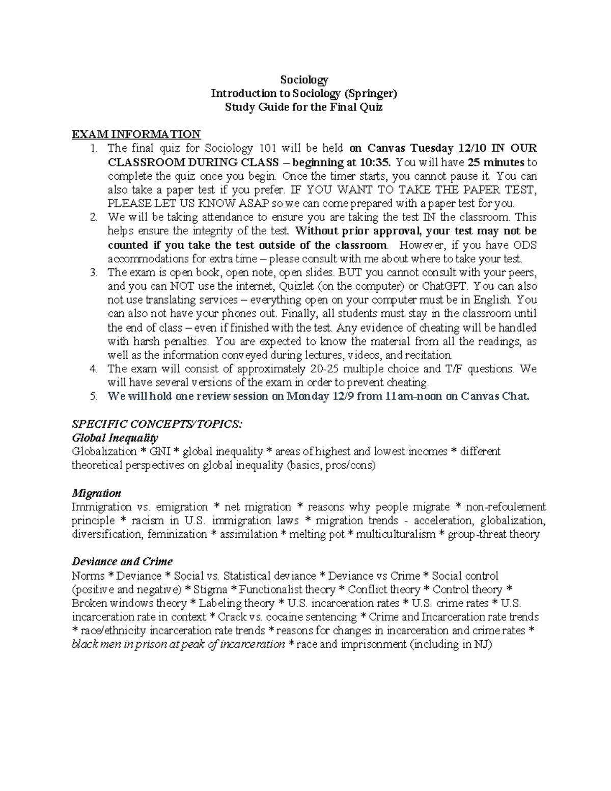 Sociology Final Quiz Sheet - Sociology Introduction to Sociology ...