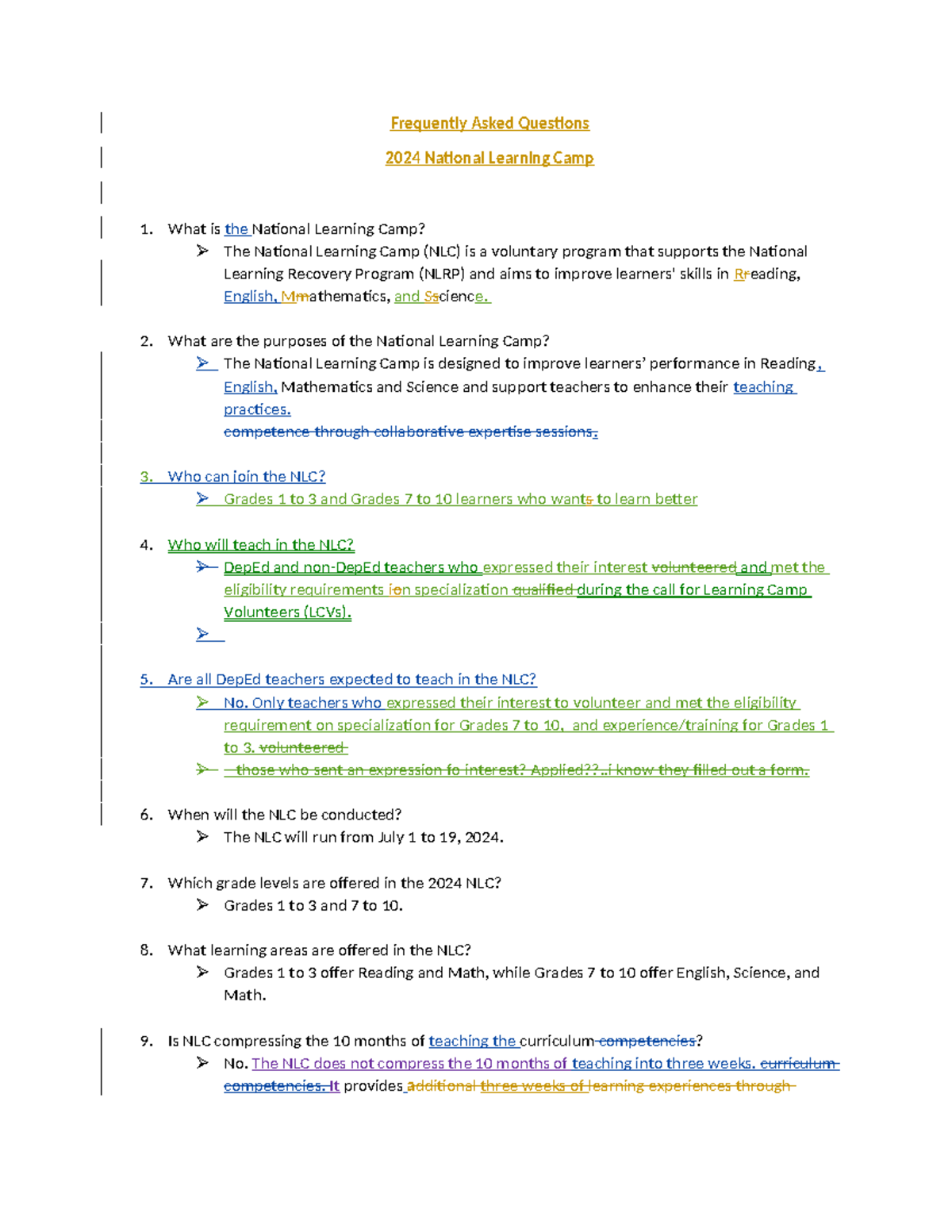 2024 NLC: FAQ on Learning Camp for Grades 1-3 & 7-10 - Studocu