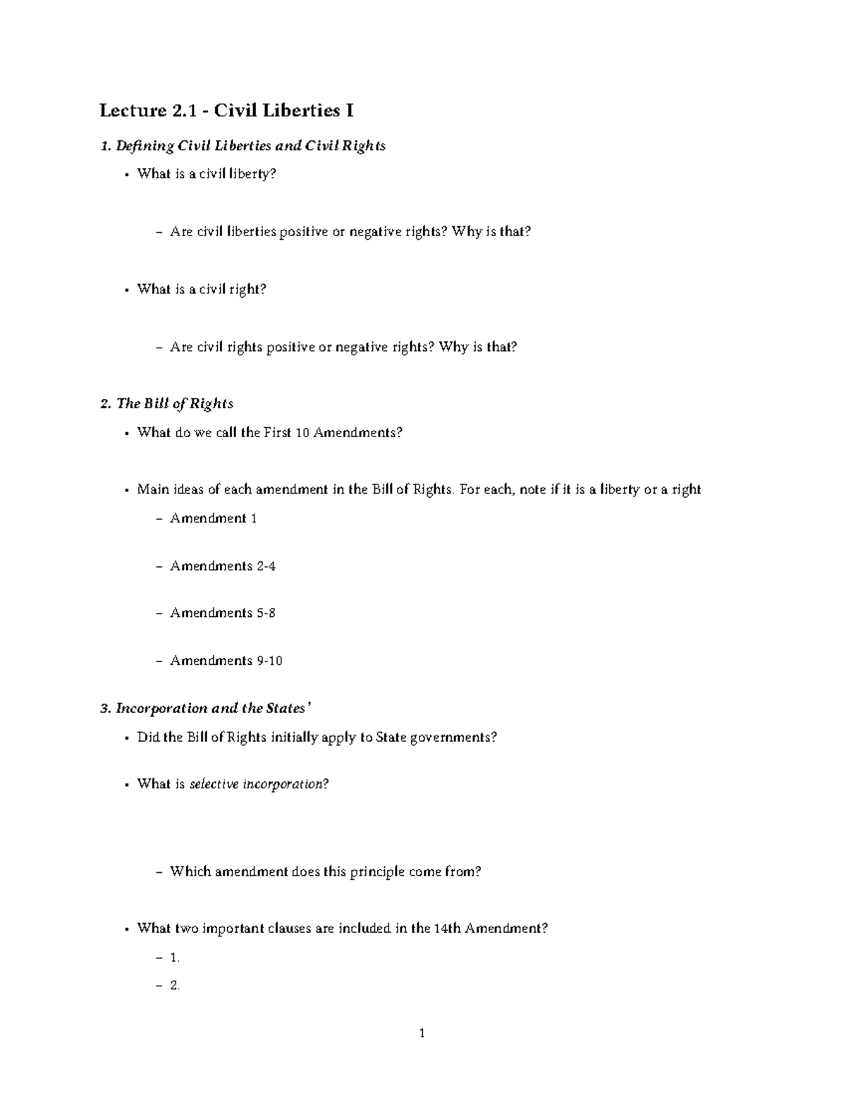 Civil Liberties and Civil Rights - Lecture 2.1 Notes - Studocu