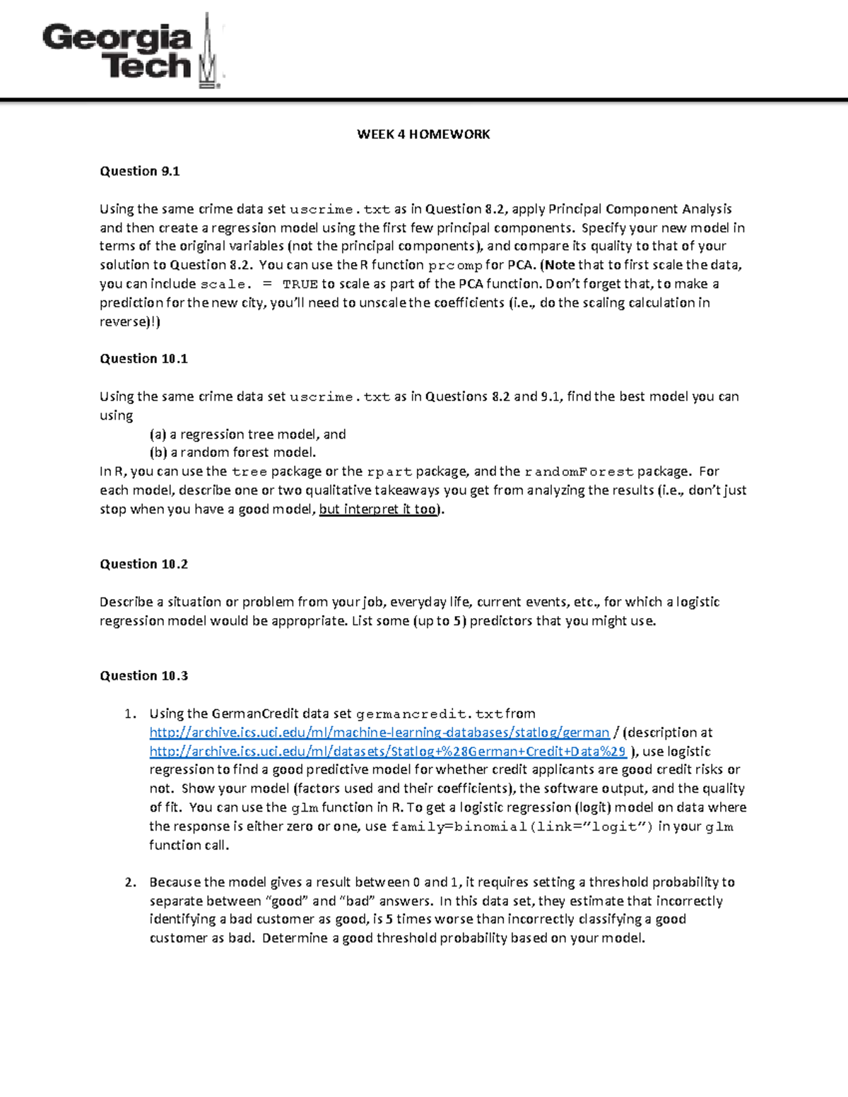 W4 HW: PCA & Regression Models on Crime Data (uscrime.txt) - Studocu