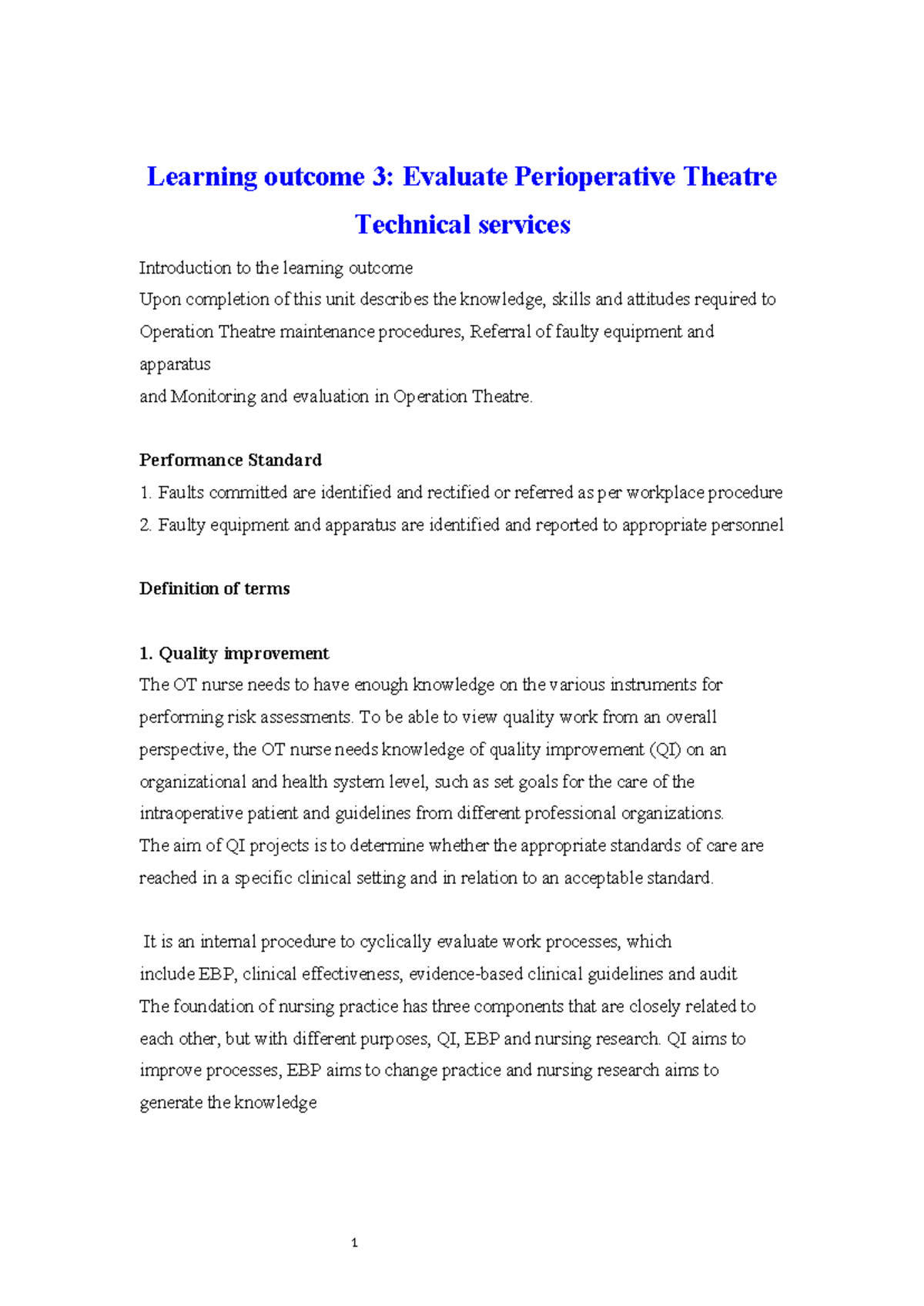 Learning Outcome 3: Evaluation of Perioperative Theatre Tech Services ...