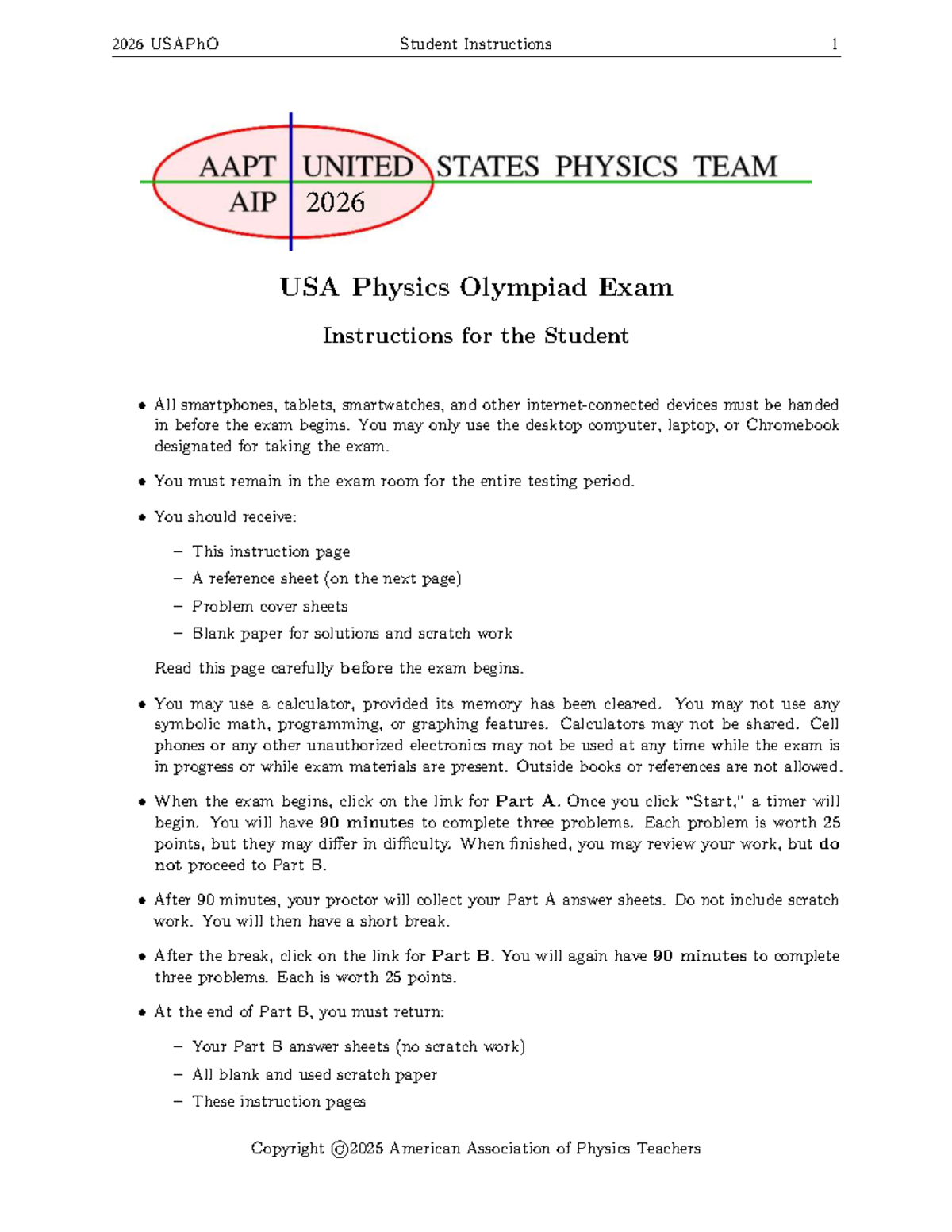 2026 USAPhO Exam Instructions and Guidelines for Students - Studocu