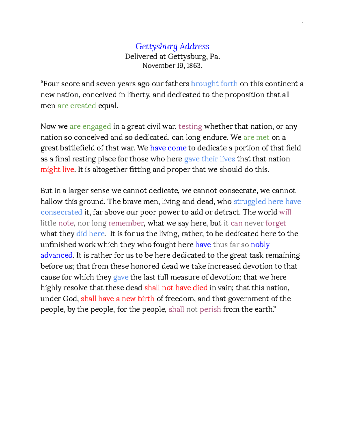 Fr 4 Writing: Gettysburg Address Translation Analysis (2025) - Studocu