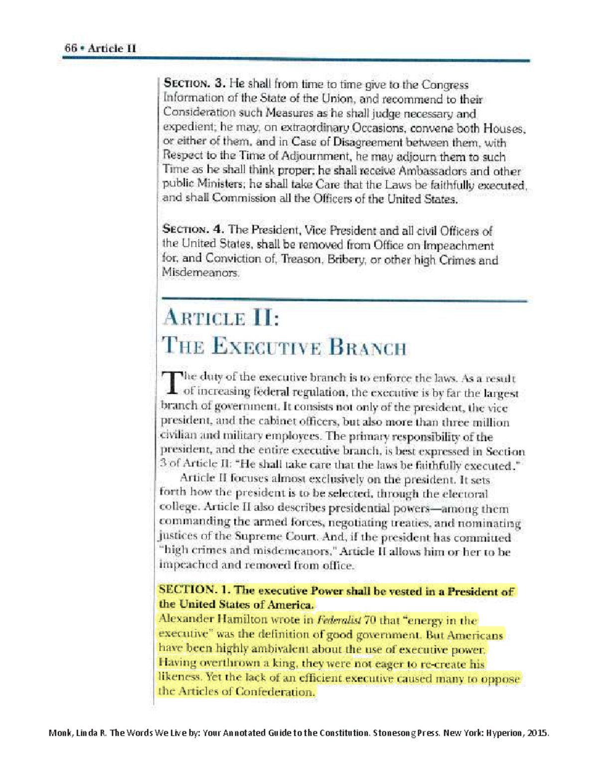 Constitution- In-Class Readings: Article II & Fourth Amendment Insights ...
