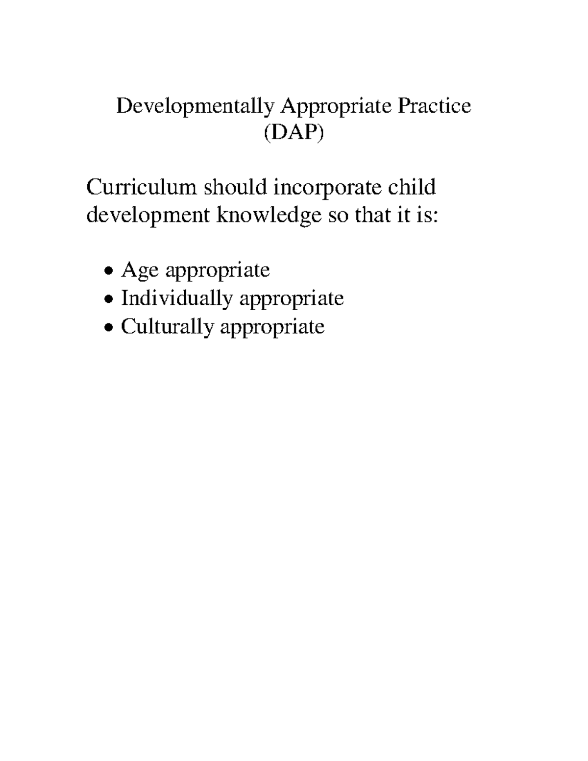 Developmentally Appropriate Practice (DAP): Myths & Guidelines - Studocu