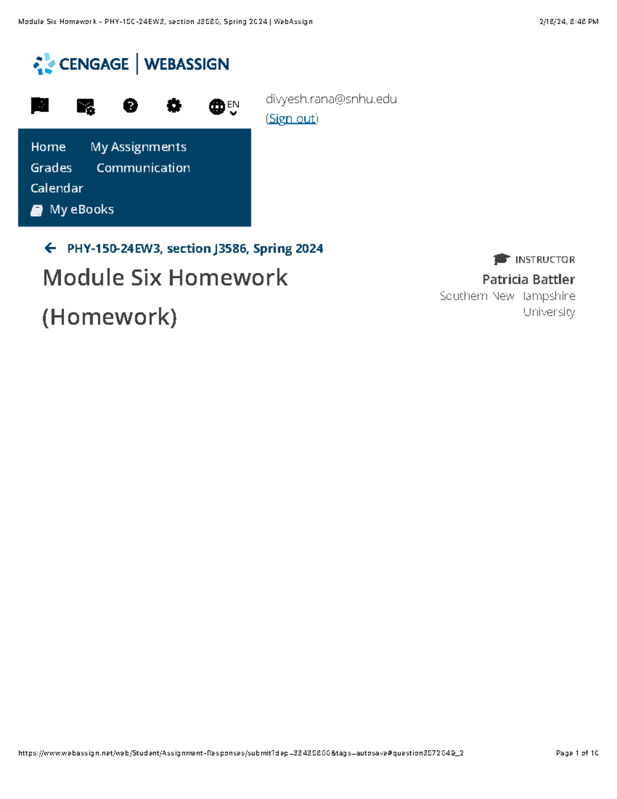 Module Six Homework Solutions - PHY-150-24EW3, Spring 2024 - Studocu