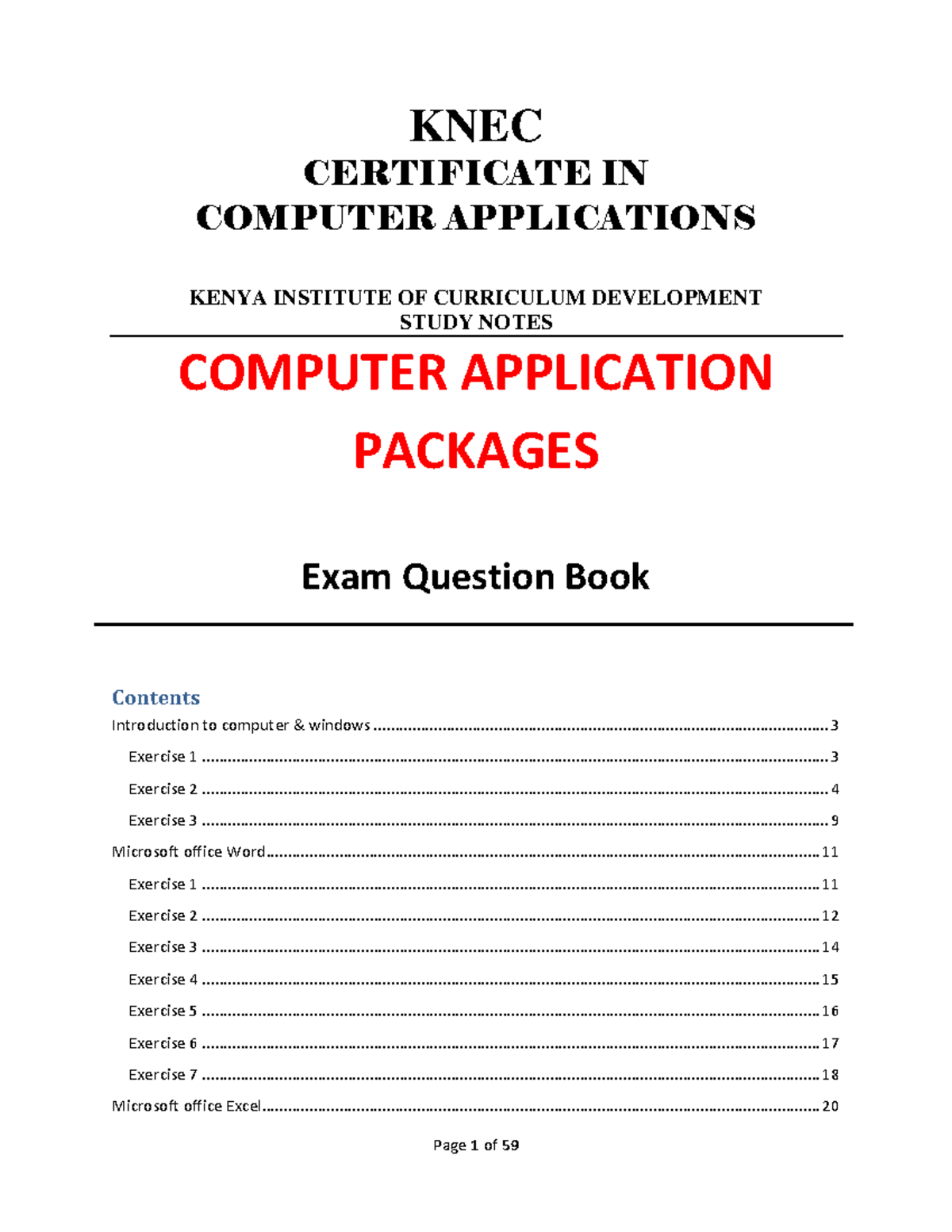 MS Office Exercises 2 - KNEC CERTIFICATE IN COMPUTER APPLICATIONS ...