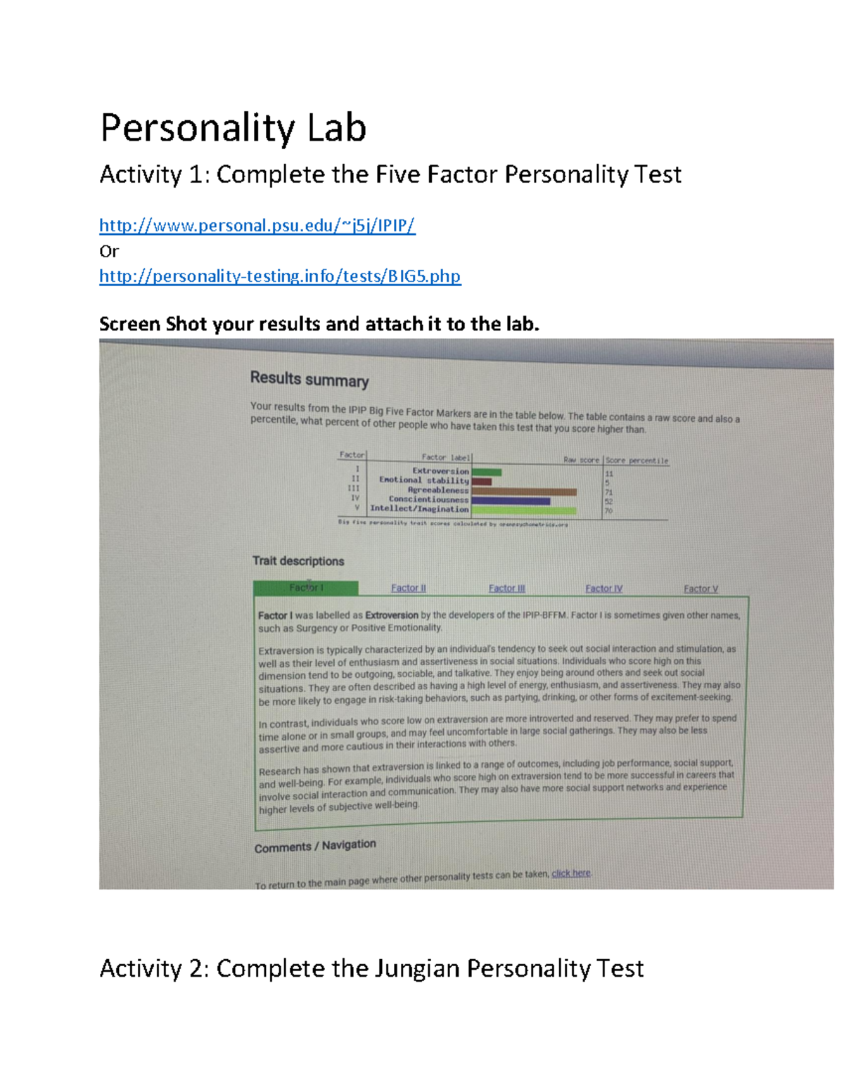 Personality Lab Activities: Tests, Analysis & Freudian Insights - Studocu