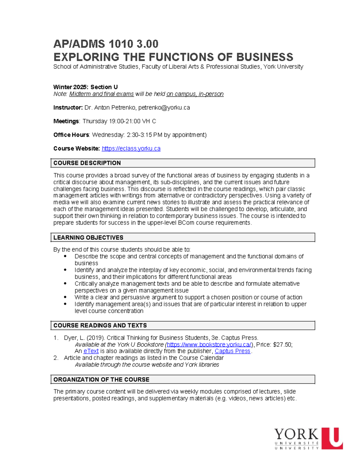 ADMS1010 U W25 Course outline - AP/ADMS 1010 3. EXPLORING THE FUNCTIONS ...