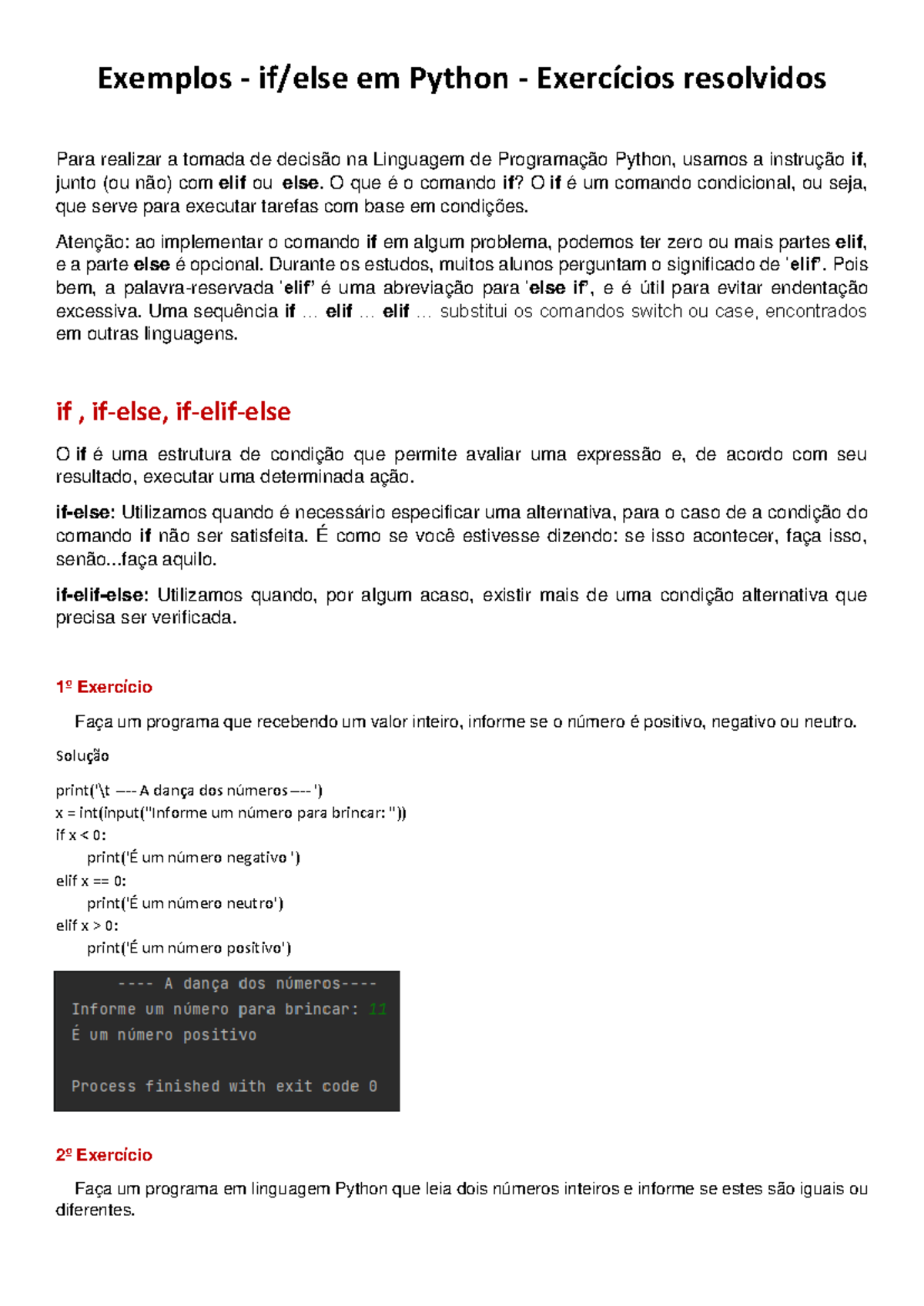 Exercícios Resolvidos de If/Else em Python - Exemplos Práticos - Studocu